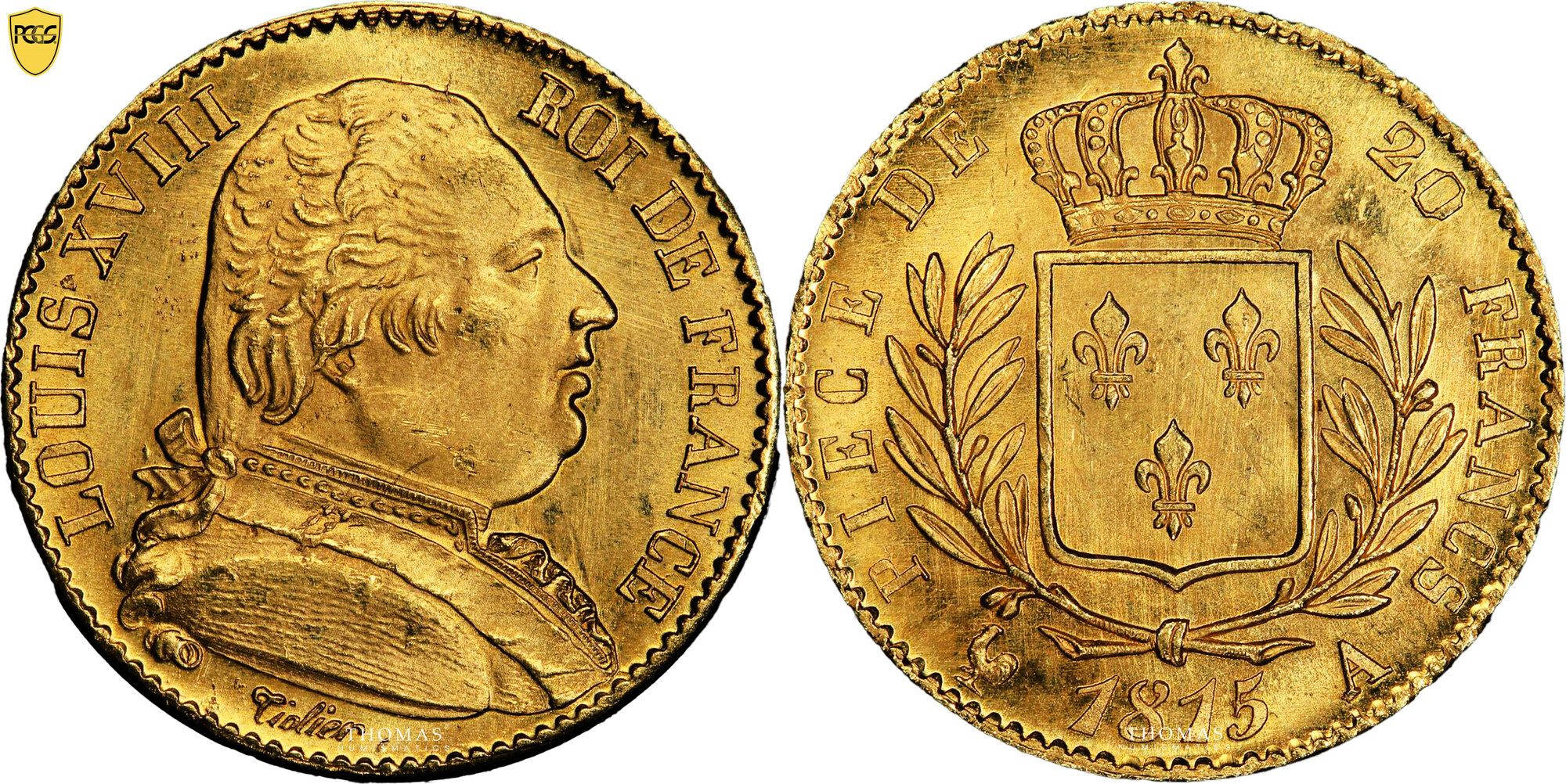 Coin France - Louis XVIII - gold - 20 francs or 1815 A Paris FDC / PCGS MS 65 | MA-Shops