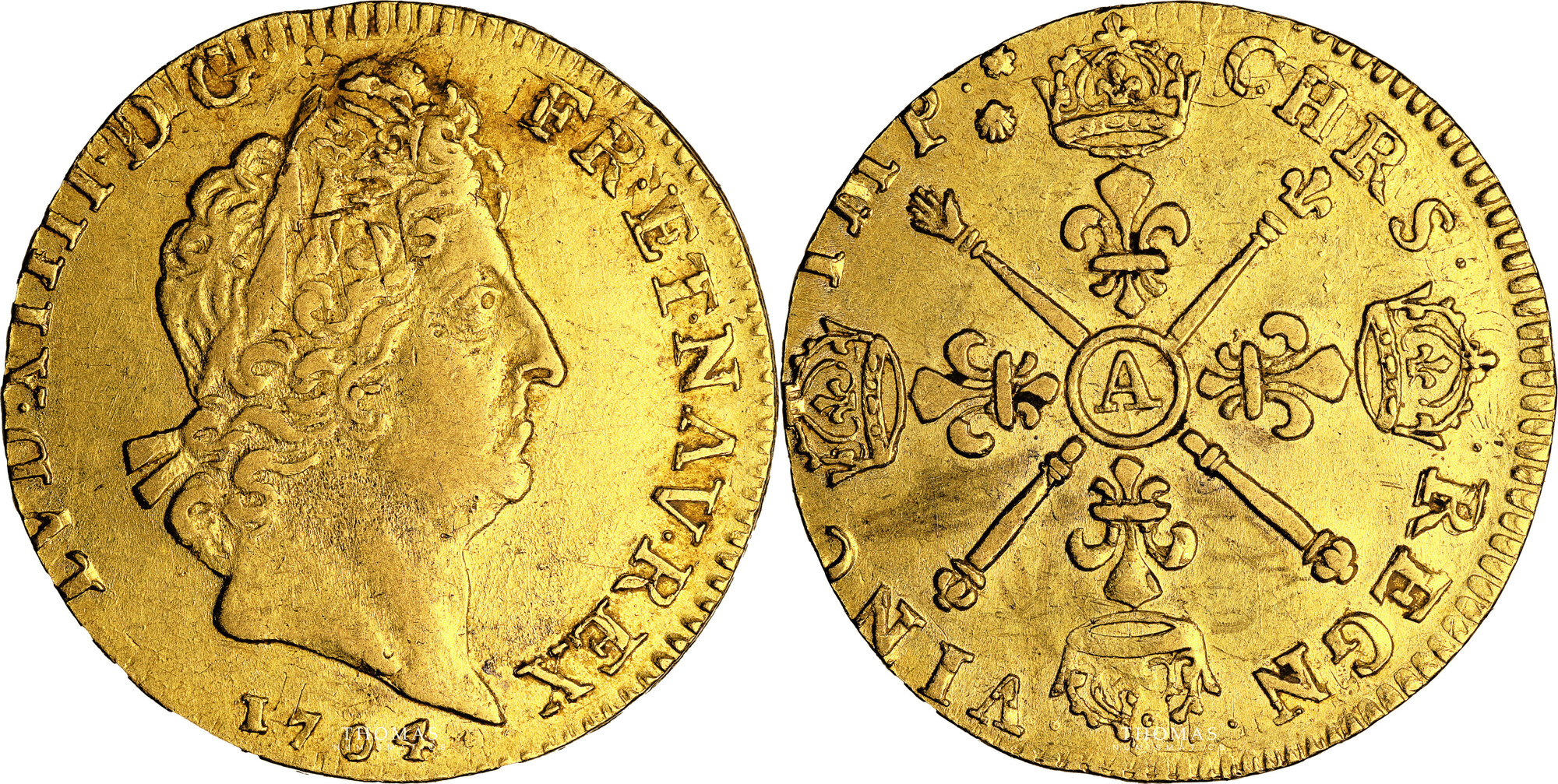 Coin France - Louis XIV - Gold Louis d'or aux insignes - 1704 A Paris ...