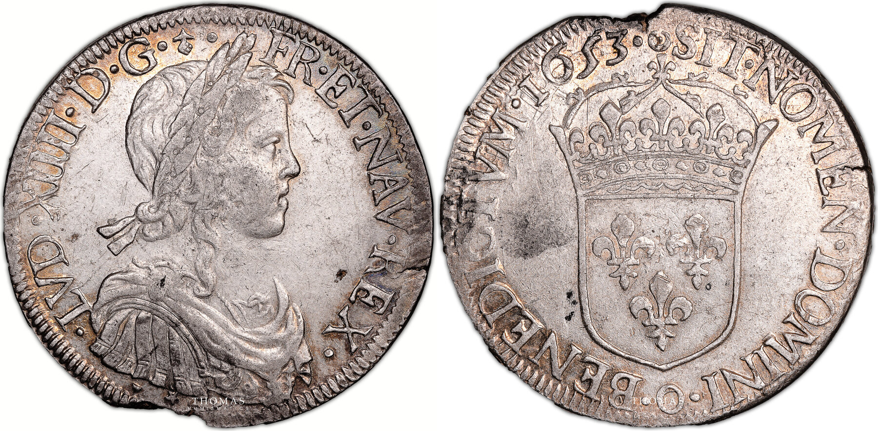 Coin France - Louis XIV - Écu à la mèche longue - 1653 O Riom - Hoard ...