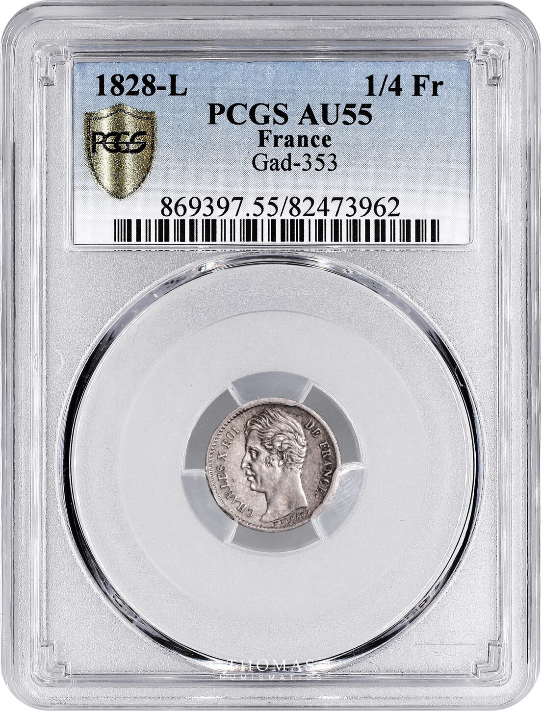 coin France - Charles X - 1/4 franc - 1828 L Bayonne SUP / PCGS AU 55 ...