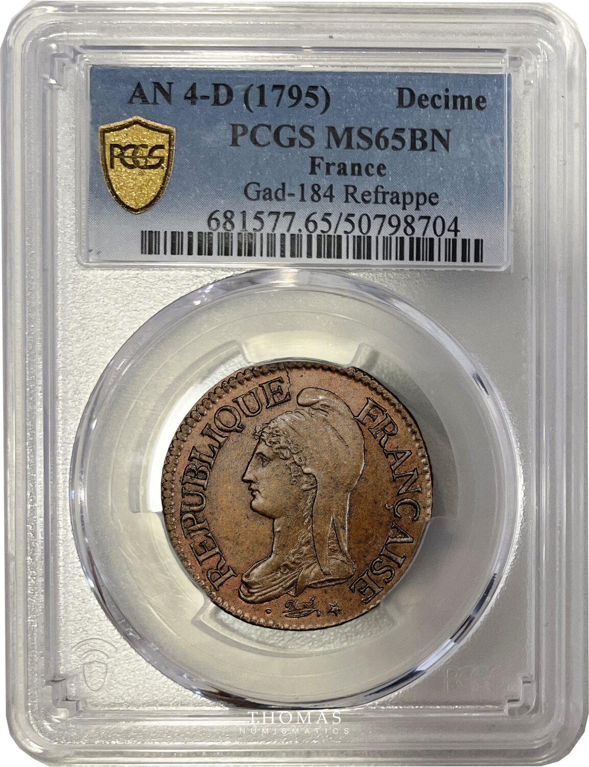 1 Décime Coin France - Décime Dupré - AN 4 D Lyon - Restrike FDC / PCGS ...