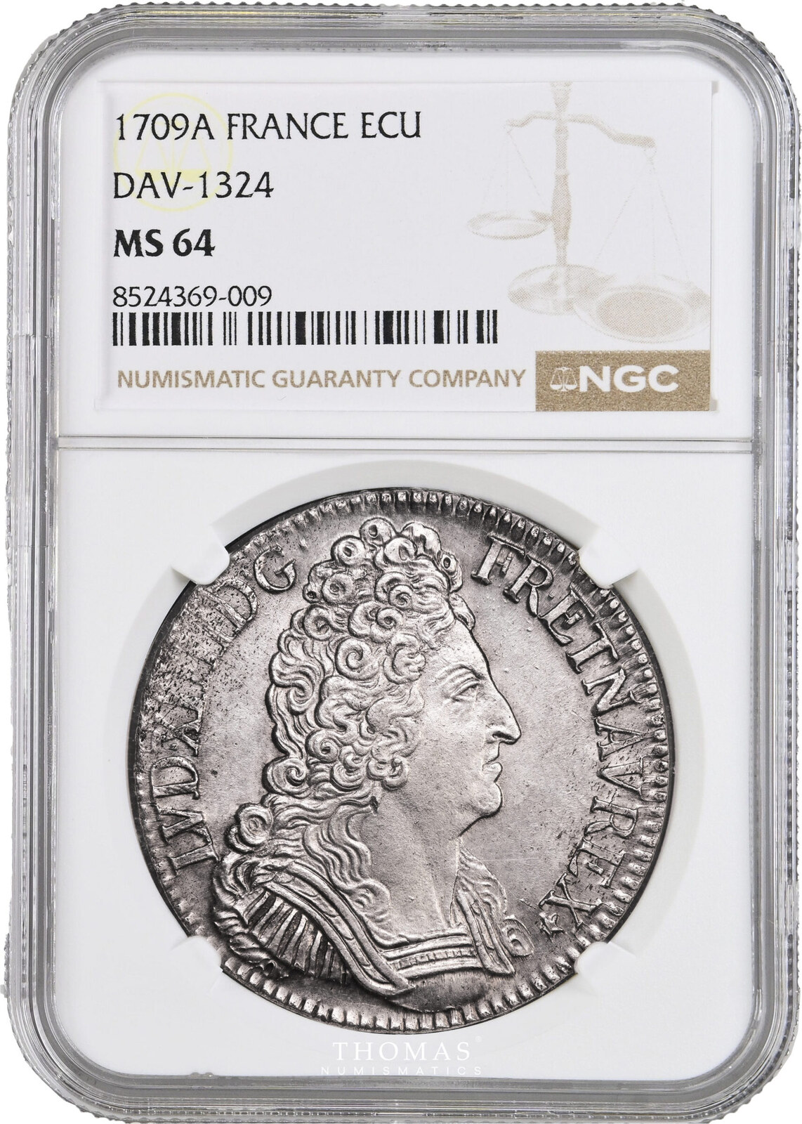 Coin France - Louis XIV - Écu aux 3 couronnes - 1709 A Paris SPL / NGC ...