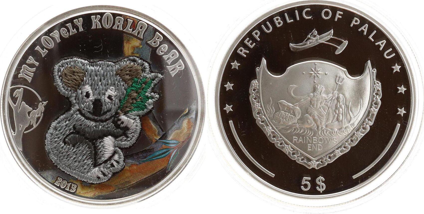 Palau 5 Dollar 2013 - Silber My Loveley Koala Bear mit gesticktem Stoff ...