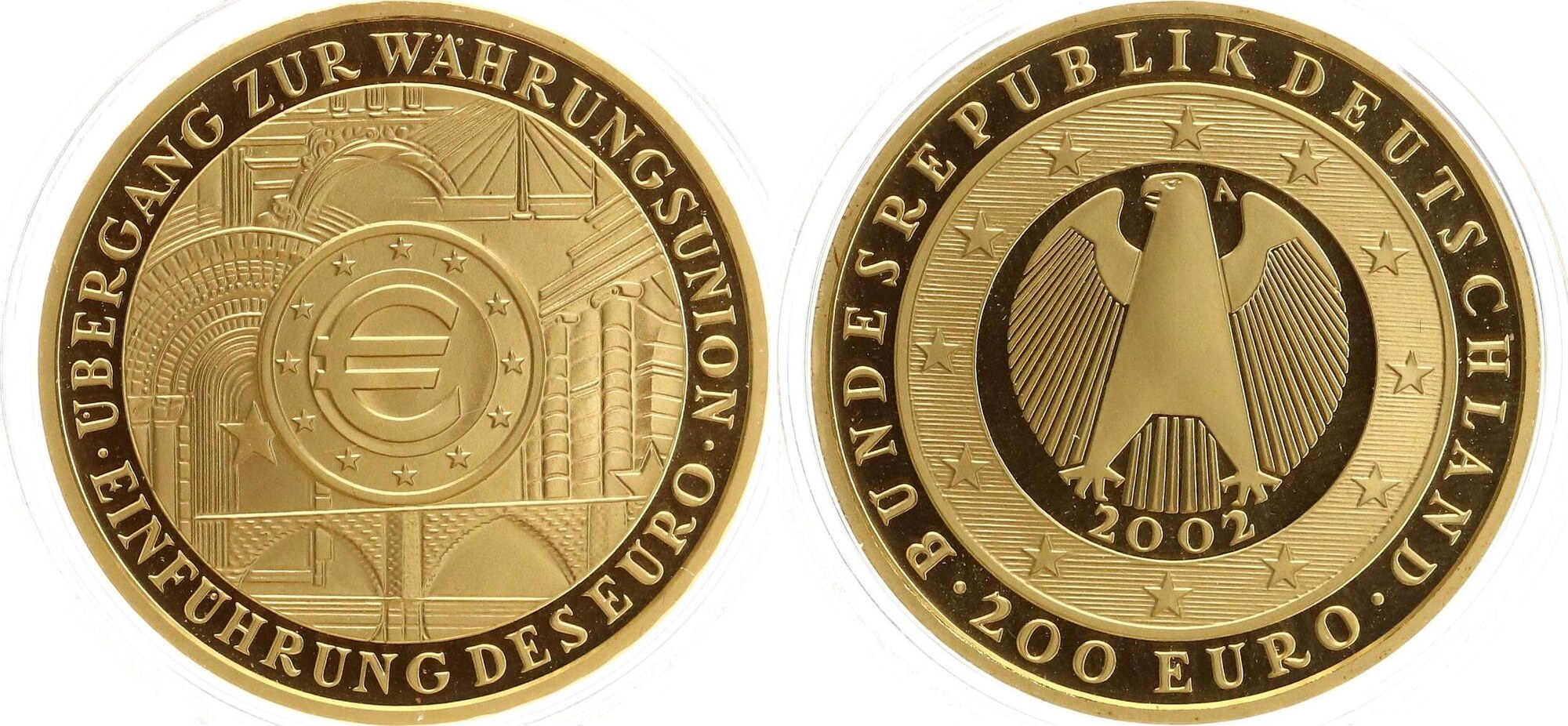 Deutschland 200 Euro 2002 A - 1 Unze Gold, Währungsunion, Erste ...