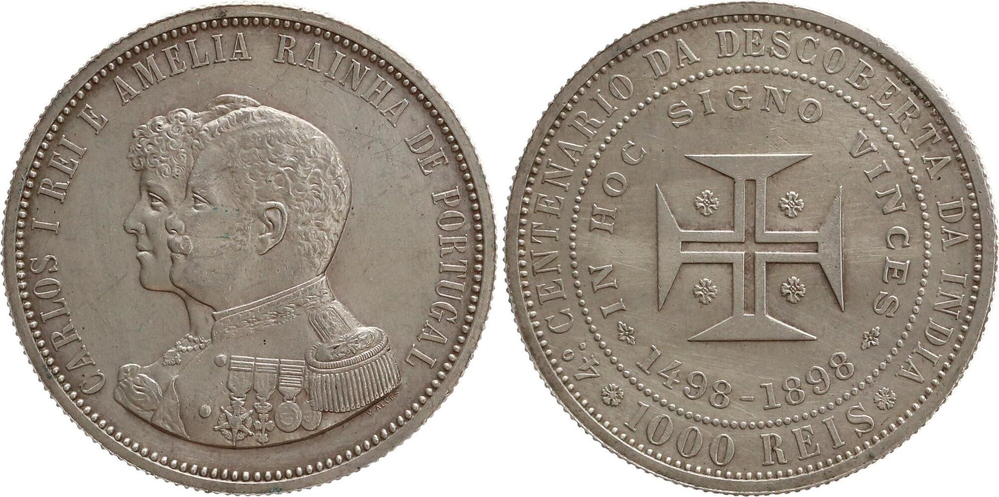 Portugal - 1000 Reis 1898 Gedenkmünze auf 400 Jahre Entdeckung des Seeweges nach Indien ss-vz ...