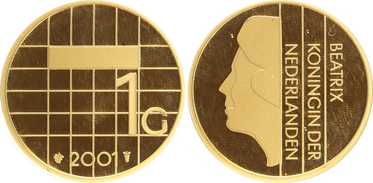 Niederlande 1 Gulden 2001 - Abschied vom Gulden, Gold. In Münzkapsel ...