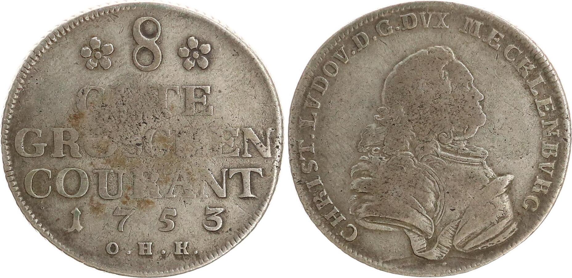 Mecklenburg-Schwerin 8 Gute Groschen 1753 OHK Christian Ludwig II ...