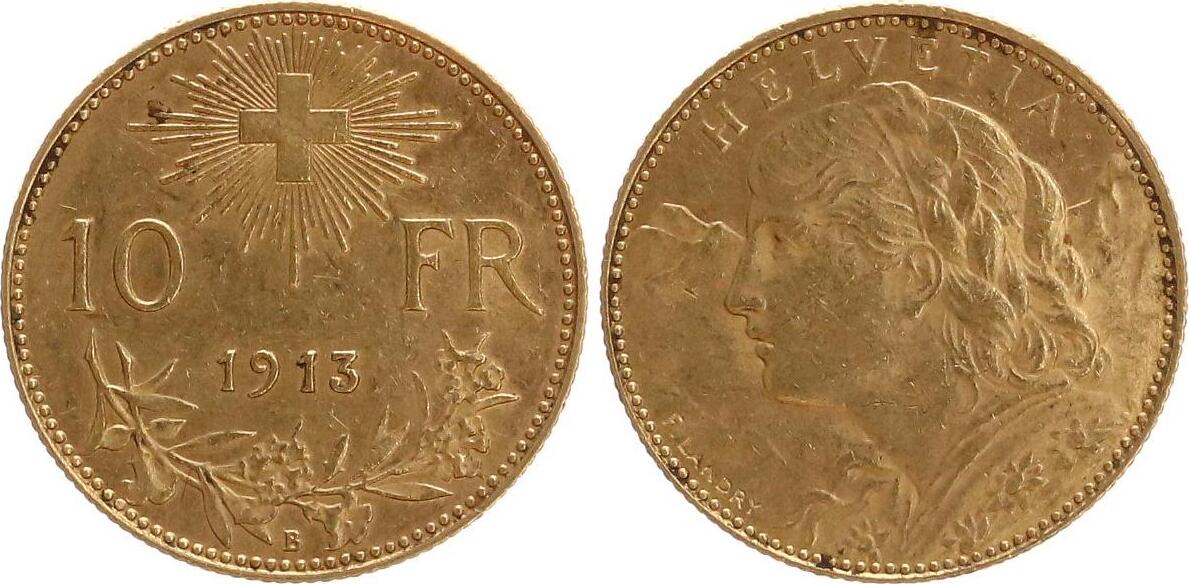 Schweiz 10 Franken 1913 B - Vreneli ss-vz | MA-Shops