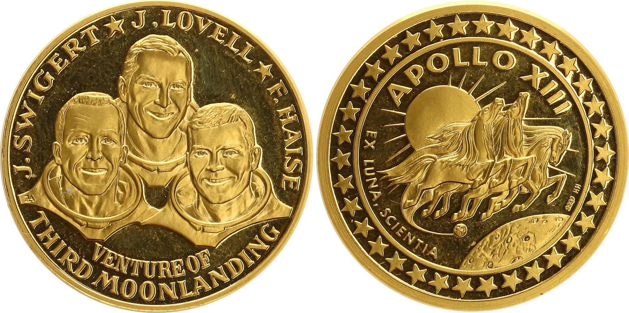 Deutschland / USA Goldmedaille o.J. (1970) - Apollo 13, abgebrochene ...