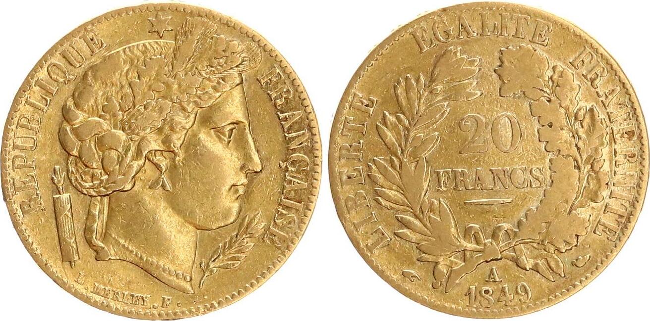 Frankreich 20 Francs 1849 A - 2. Republik. Cérès. ss | MA-Shops