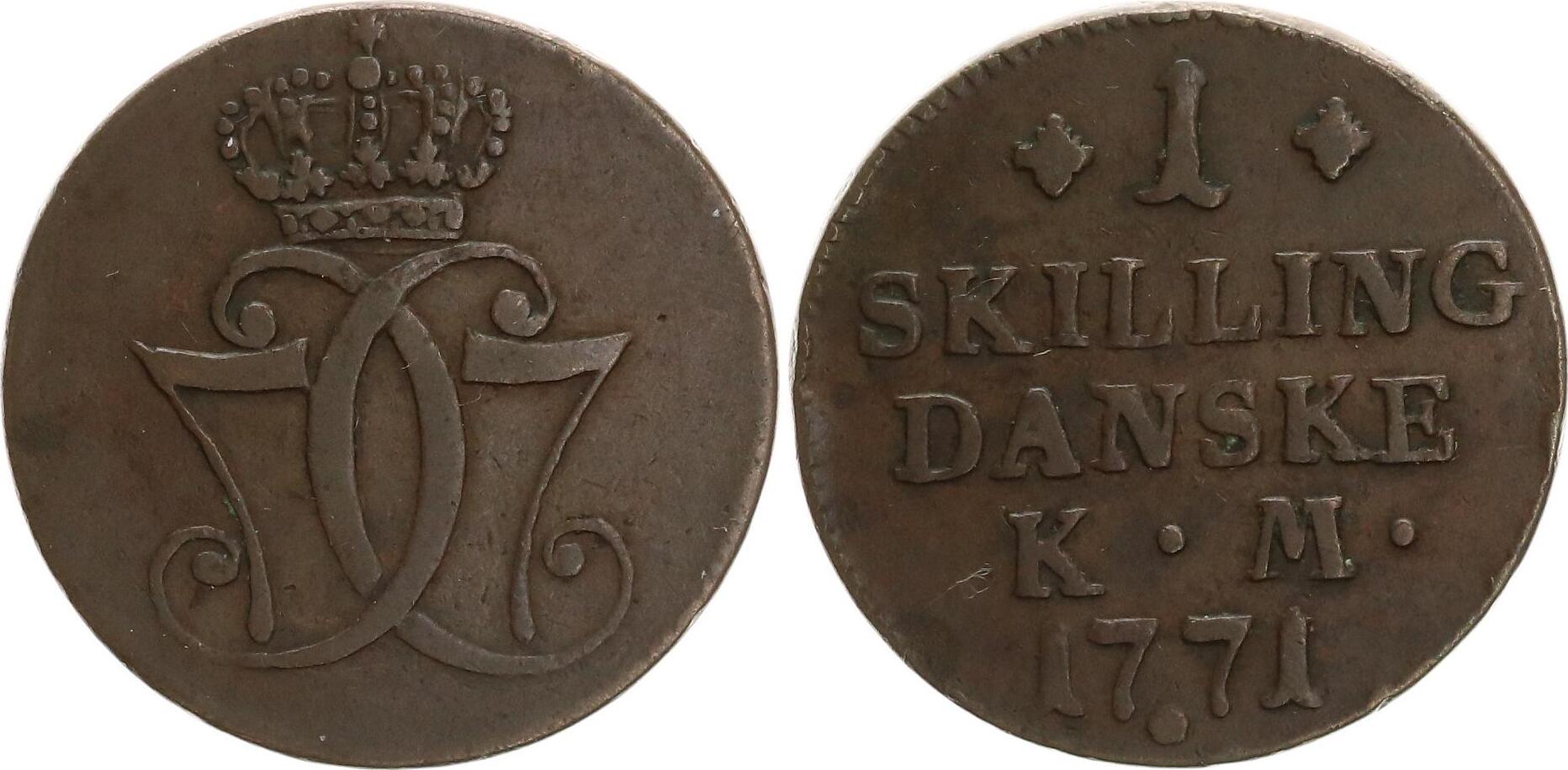 Dänemark 1 Skilling 1771 Christian VII., 1766-1808. ss+ | MA-Shops