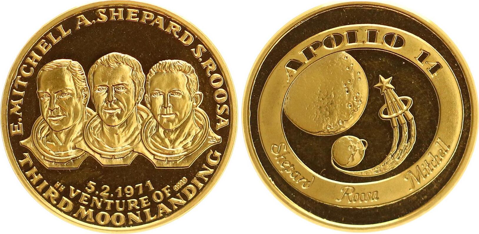 USA - Deutschland Goldmedaille 1971 - Apollo 14, dritte bemannte Mondlandung, Mitchell, Shepard ...