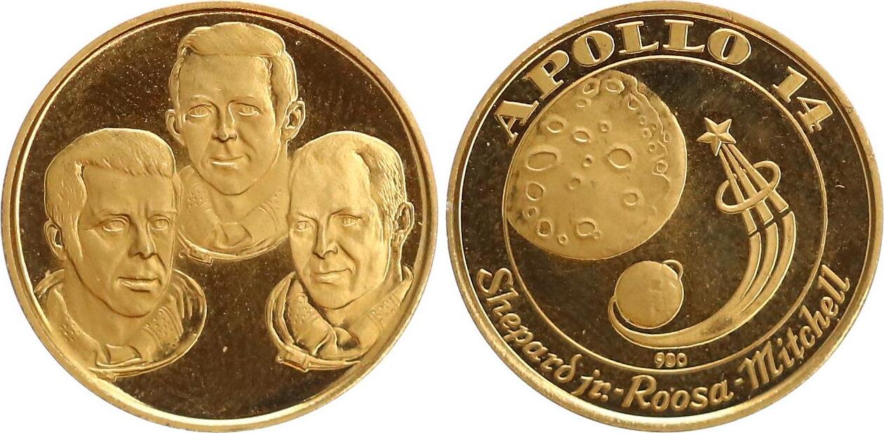 USA - Deutschland Goldmedaille 1971 - Apollo 14, dritte bemannte Mondlandung, Mitchell, Shepard ...