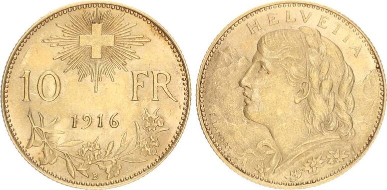 Schweiz - 10 Franken 1916 B Vreneli vz | MA-Shops