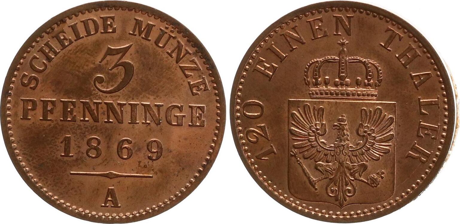Deutschland - Preußen 3 Pfenninge 1869 A Wilhelm I., 1861-1888. st | MA ...
