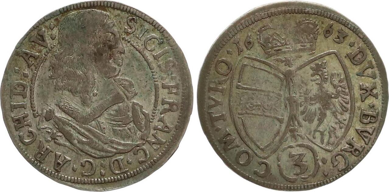 Haus Habsburg 3 Kreuzer 1663 Sigismund Franz, 1663-1665. ss | MA-Shops