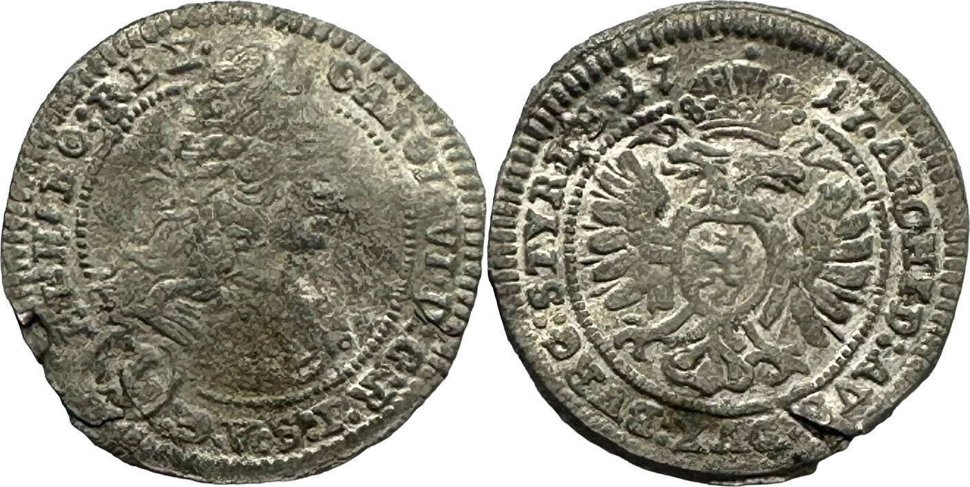 AUSTRIA EMPIRE 1 Kreuzer 1717 KARL VI. geprägt Graz XF- | MA-Shops
