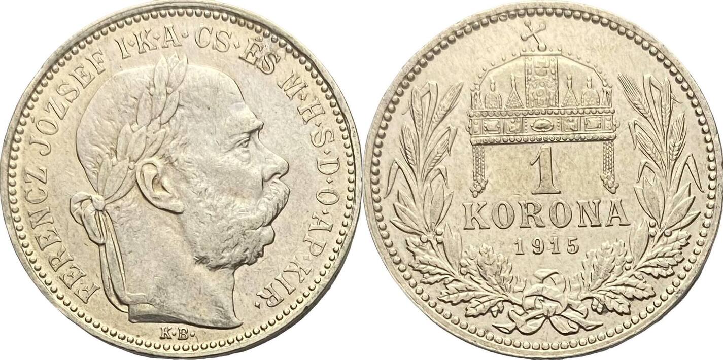Österreich-Ungarn 1 Korona K.B. 1915 Franz Joseph I. Münzprägung Kremnitz patina UNC- | MA-Shops