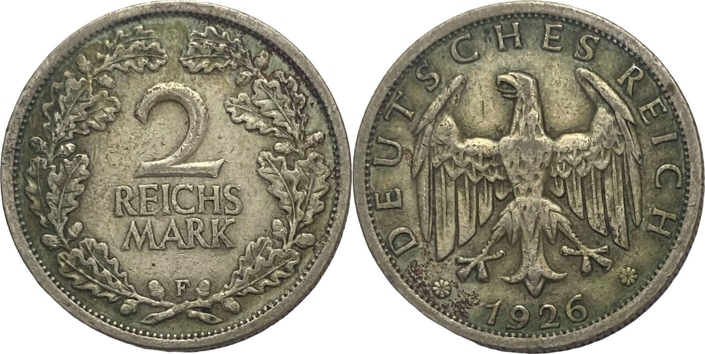 Weimarer Rep. 2 Mark 1926 F Deutsches Reich F STUTTGART VF | MA-Shops