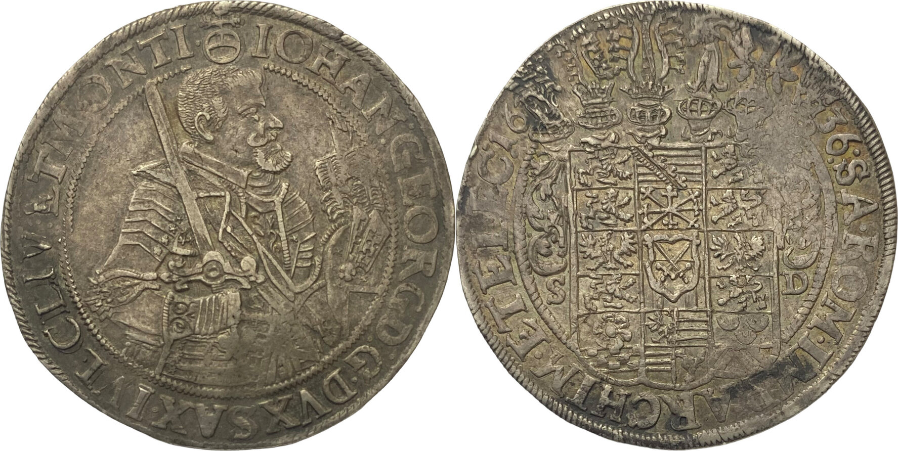 Germany Sächsisches Kurfürstentum 1 Thaler 1636 Johan Georg I. SD ...