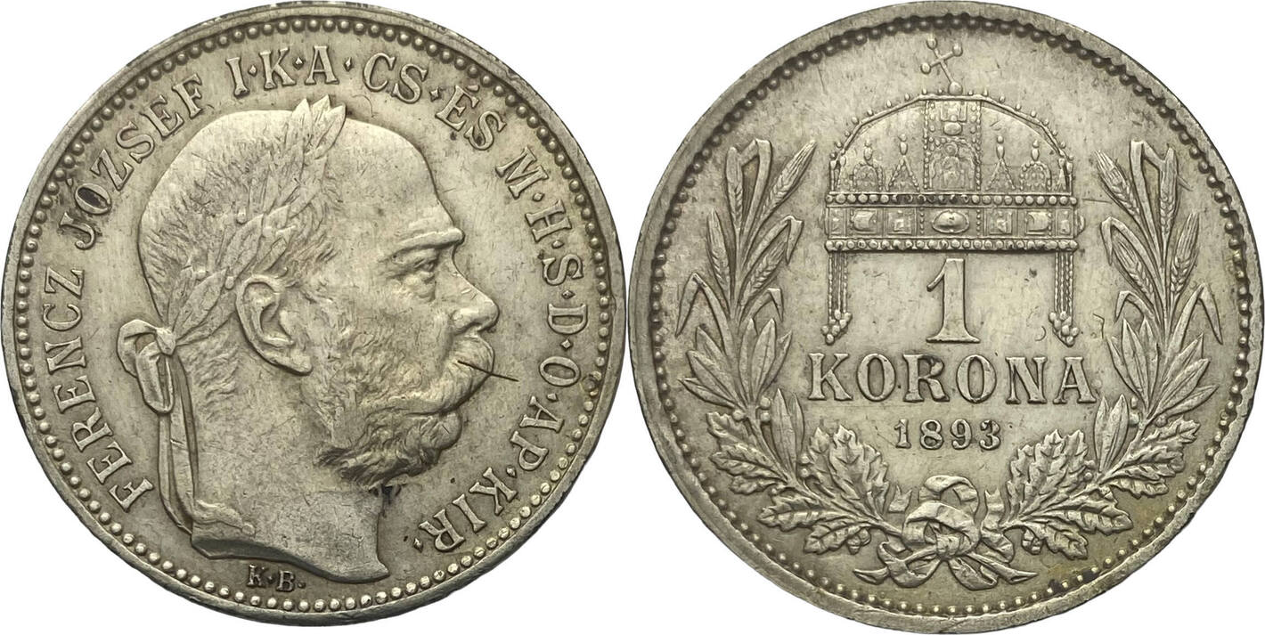 Österreich-Ungarn 1 corona KB 1893 Franz Joseph I. Nicht gereinigt KREMNITZ EF | MA-Shops