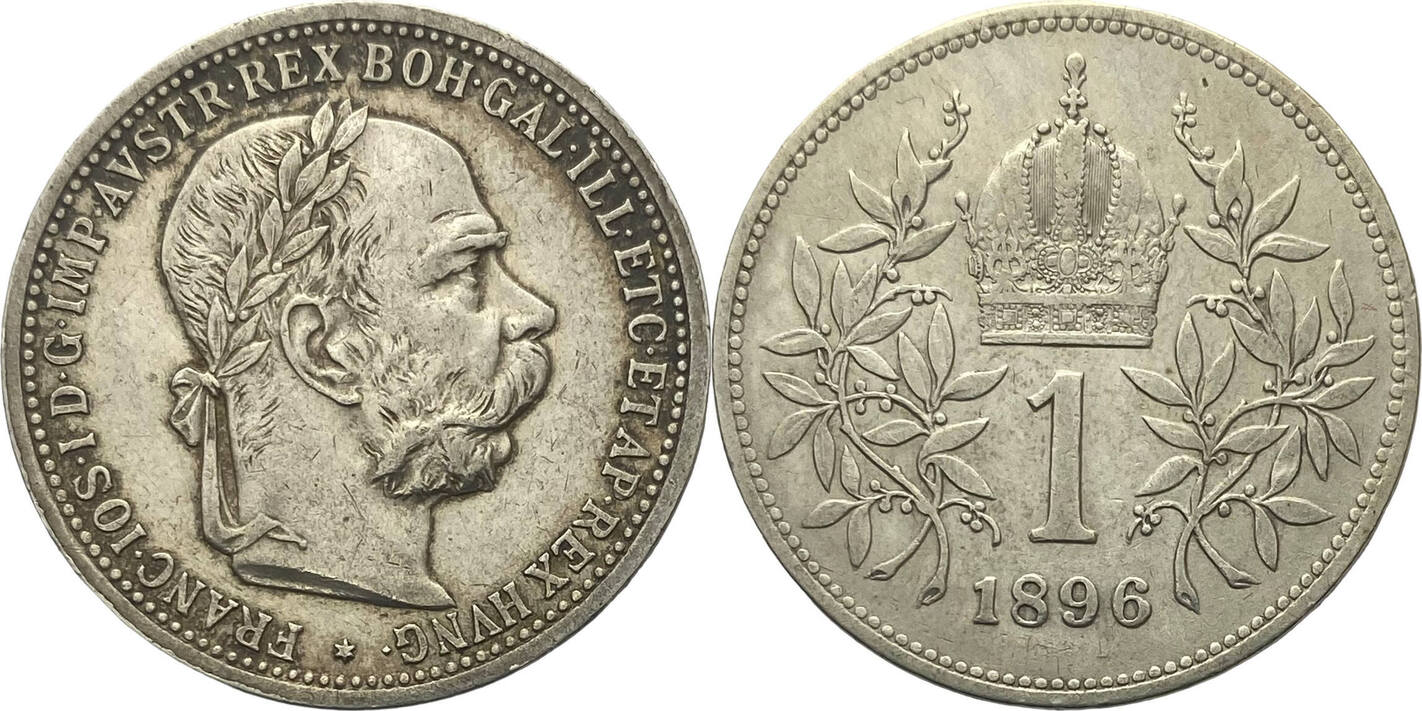 Österreich-Ungarn 1 corona 1896 Franz Joseph I. Nicht gereinigt EF ...