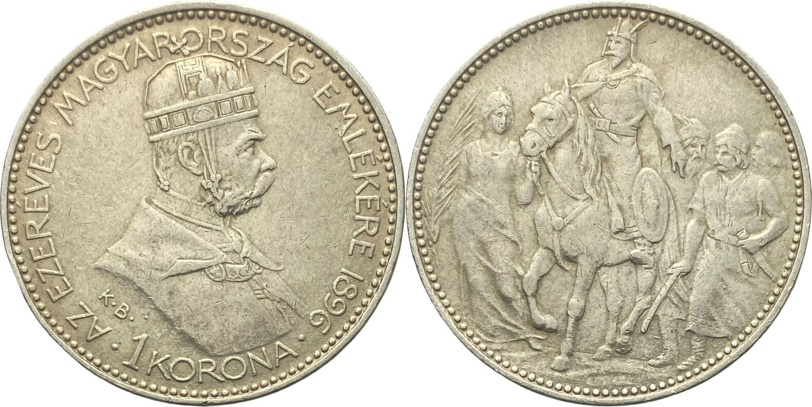 Österreich-Ungarn 1 corona KB 1896 Franz Joseph I. Nicht gereinigt Millennium, Kremnitz EF | MA ...