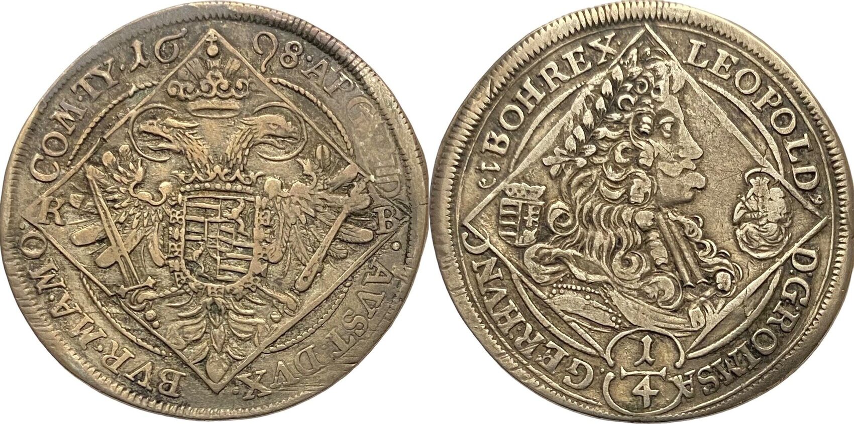 Austrian Empire 1/4 Thaler K.B. R! 1698 Leopold I. Kremnitz VF | MA-Shops