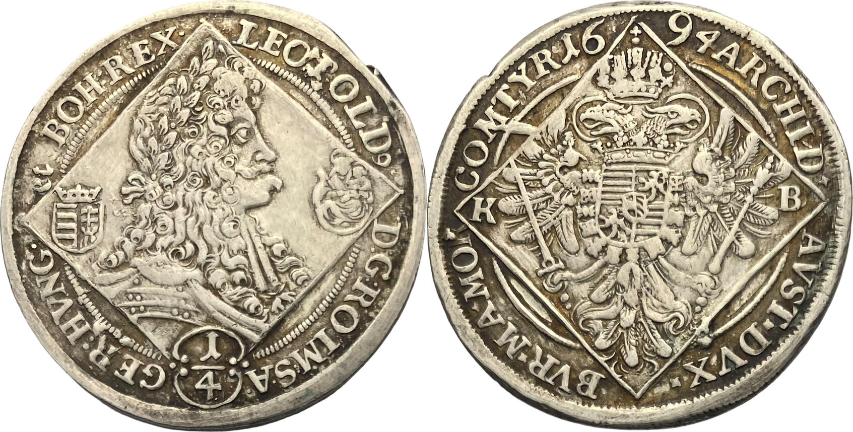 Austrian Empire 1/4 Thaler K.B. R! 1694 Leopold I. Kremnitz XF | MA-Shops