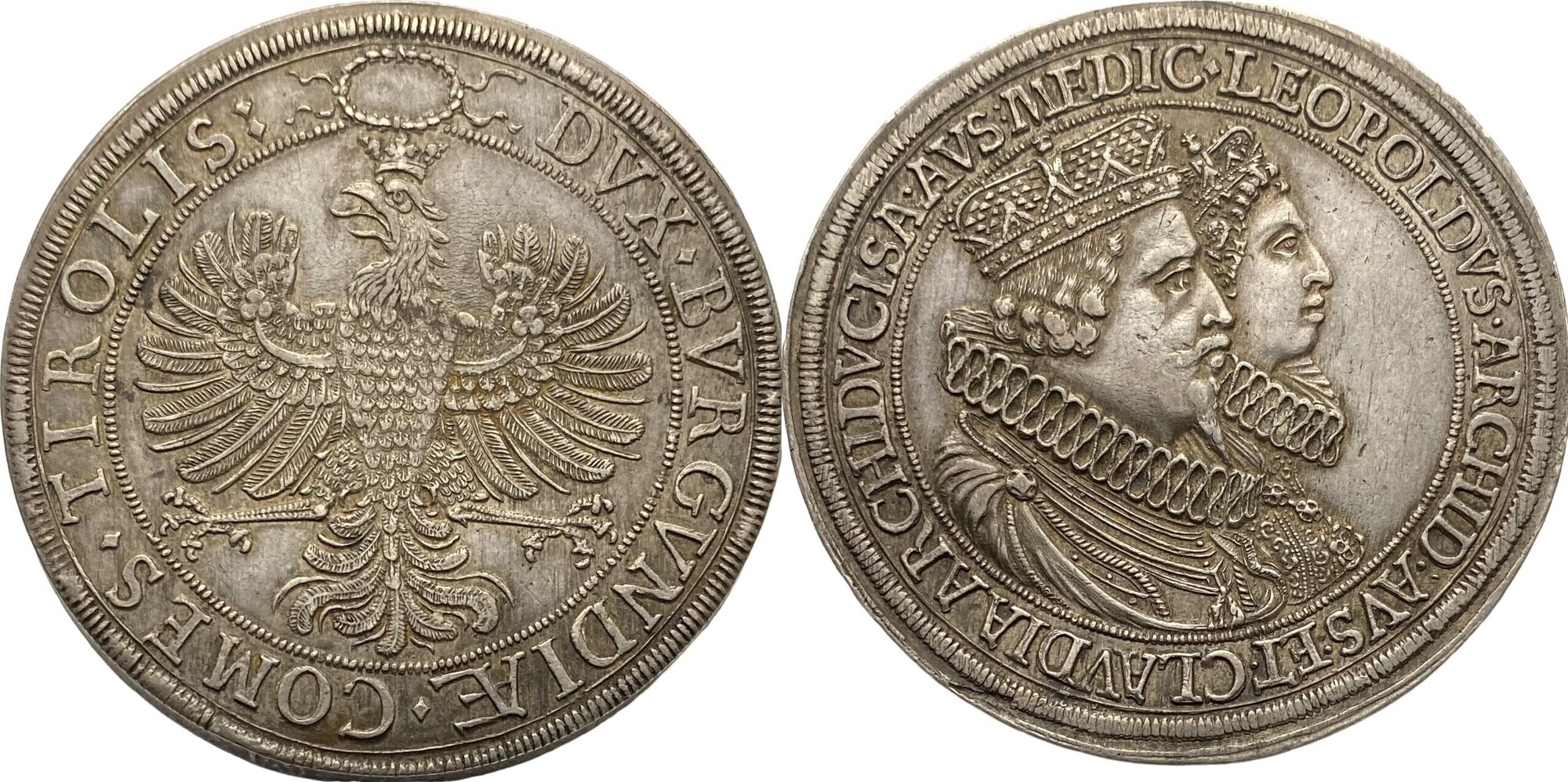 Austrian TYROL 2 Thaler Regency 1635 LEOPOLD V. und CLAUDIA Regency XF ...