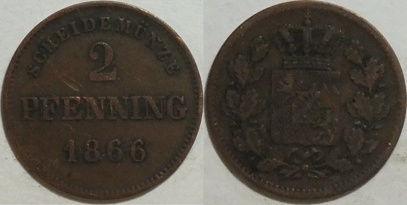 Bayern 2 Pfennige 1866 ss | MA-Shops