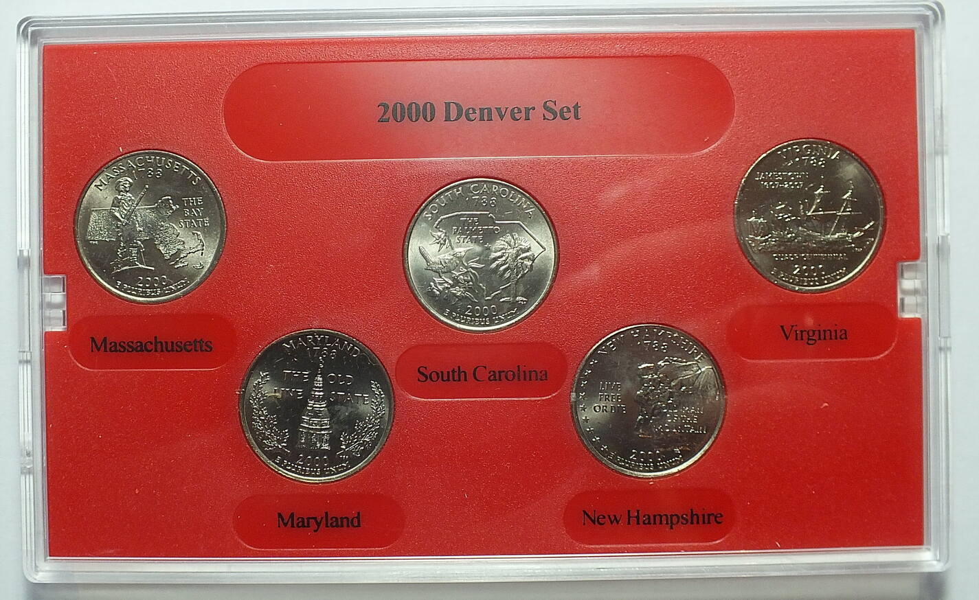 USA 5 x 25 Cent 2000 D Massachusetts,Maryland, South Carolina, New ...