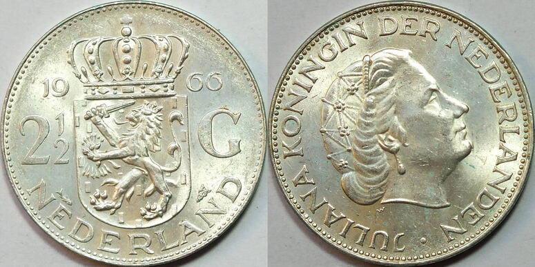 Niederlande 2,5 Gulden 1966 vz-st, bankfrisch | MA-Shops