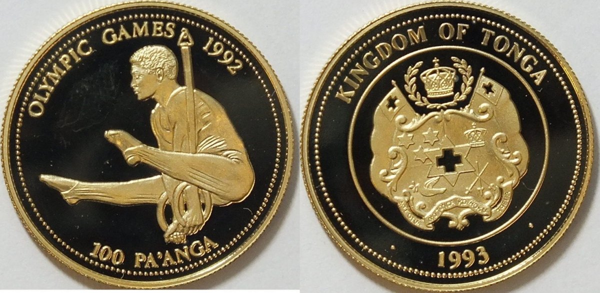 Tonga 100 Paanga Gold 1993 Olympische Spiele 1992 7,7 Gramm .583 Gold ...