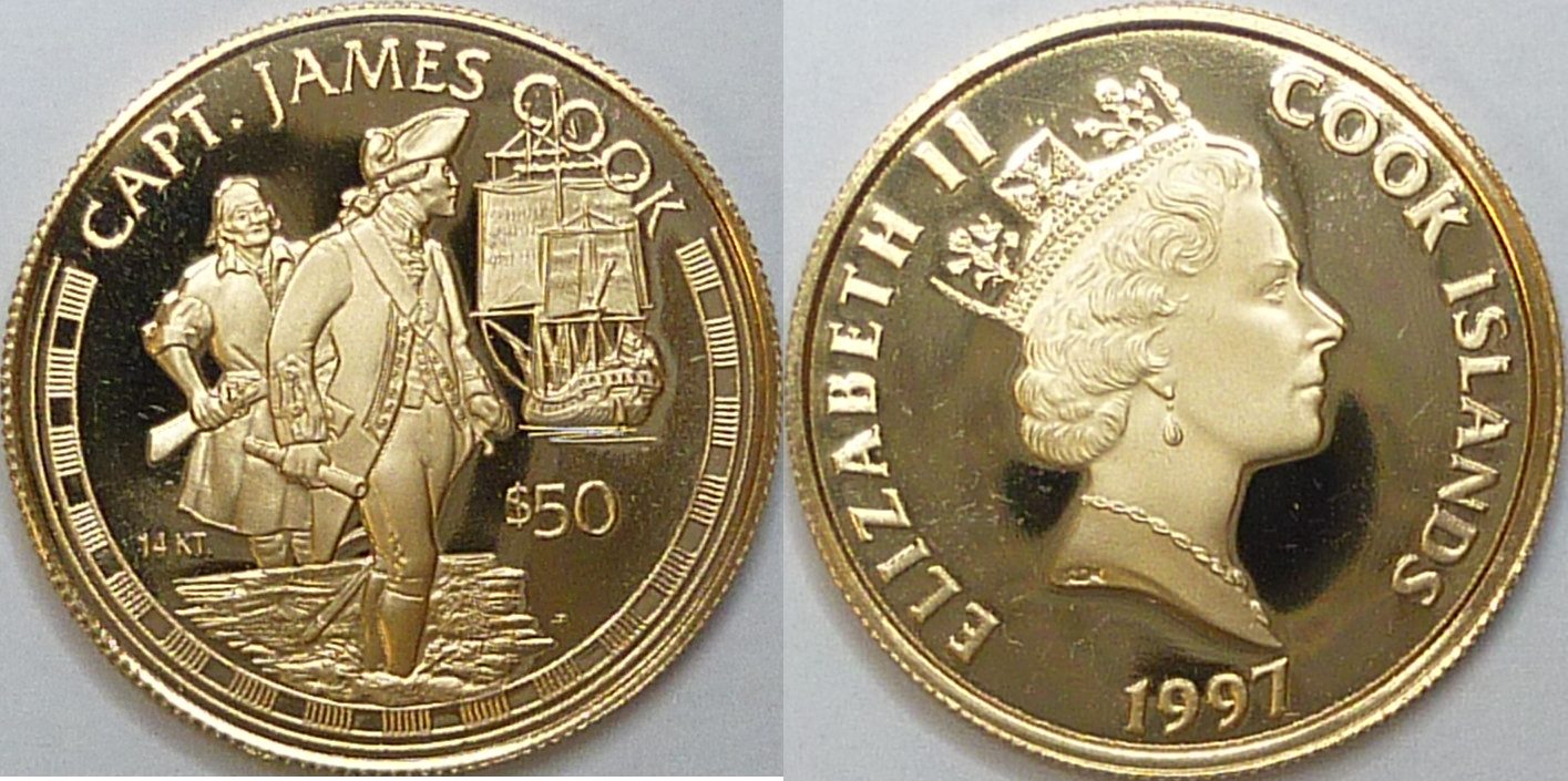 Cook Inseln 50 $ Gold 1997 Capt. James Cook .583 Gold 4,6 g PP ...