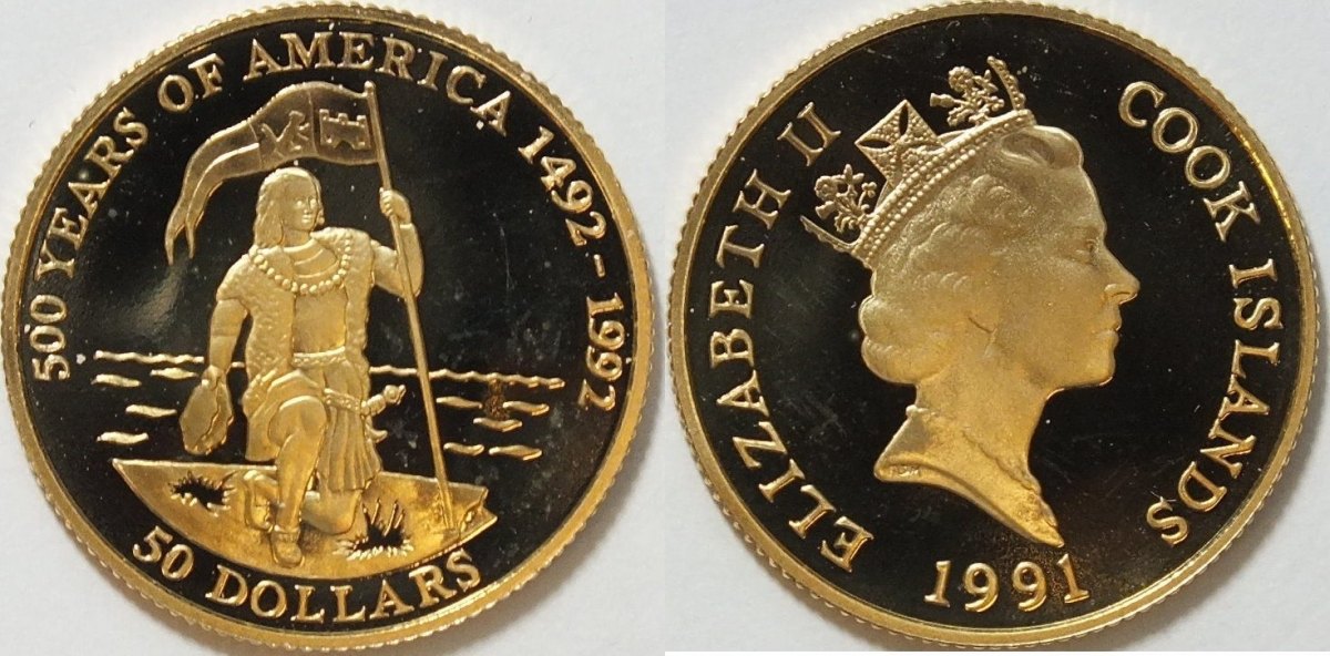Cook Inseln 50 Gold 1991 500 Jahre Amerika 7 775 G 585 Gold PP MA
