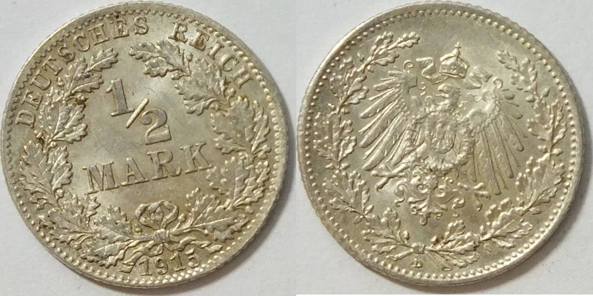 Kaiserreich 1/2 Mark 1915 D vz | MA-Shops