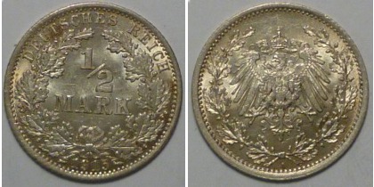 Kaiserreich 1/ 2 Mark 1915 A vz - st | MA-Shops