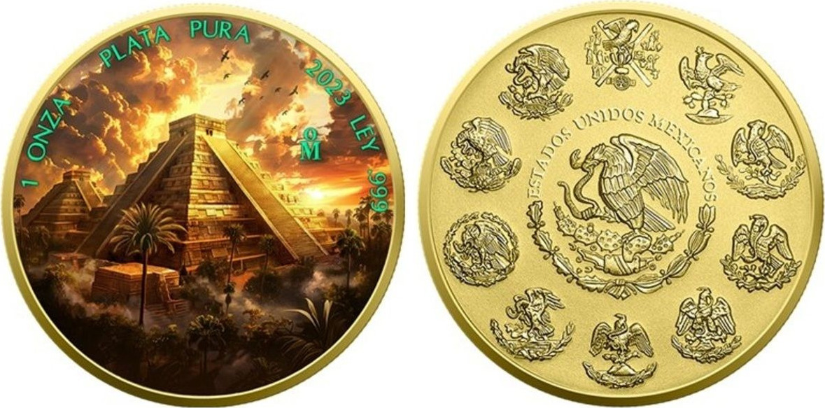 Aztec Temple Aztec Empire 1 oz BU Siver Coin 1 Onza Mexico 2023 | MA-Shops