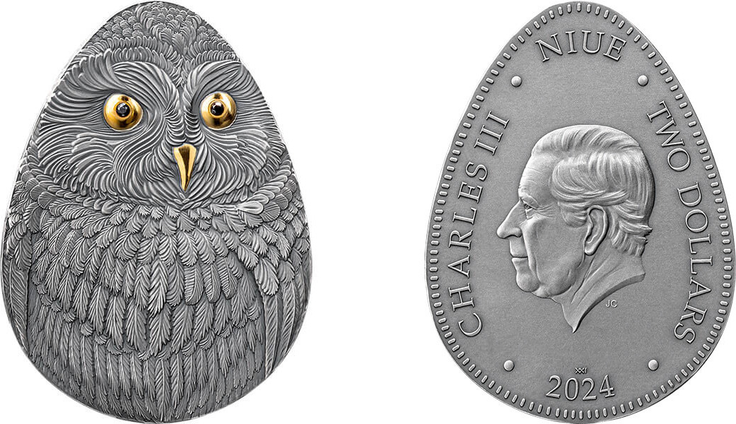 2 dollars Short-eared Owl Marvelous Owls 1 oz Antique finish Silver ...