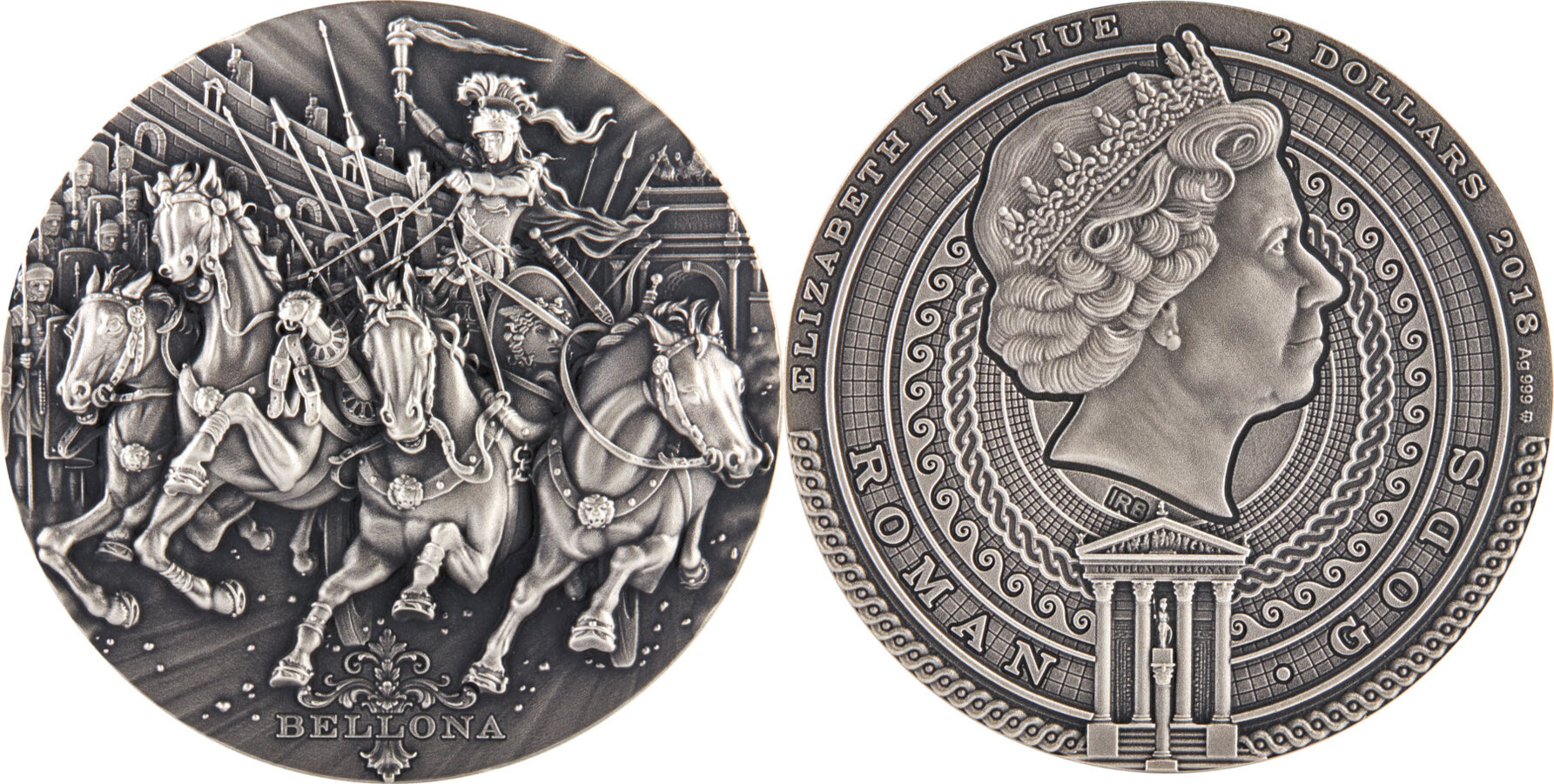 2 dollars Niue 2018 2$ Bellona - Roman Gods 2oz Antique Finish Silver ...