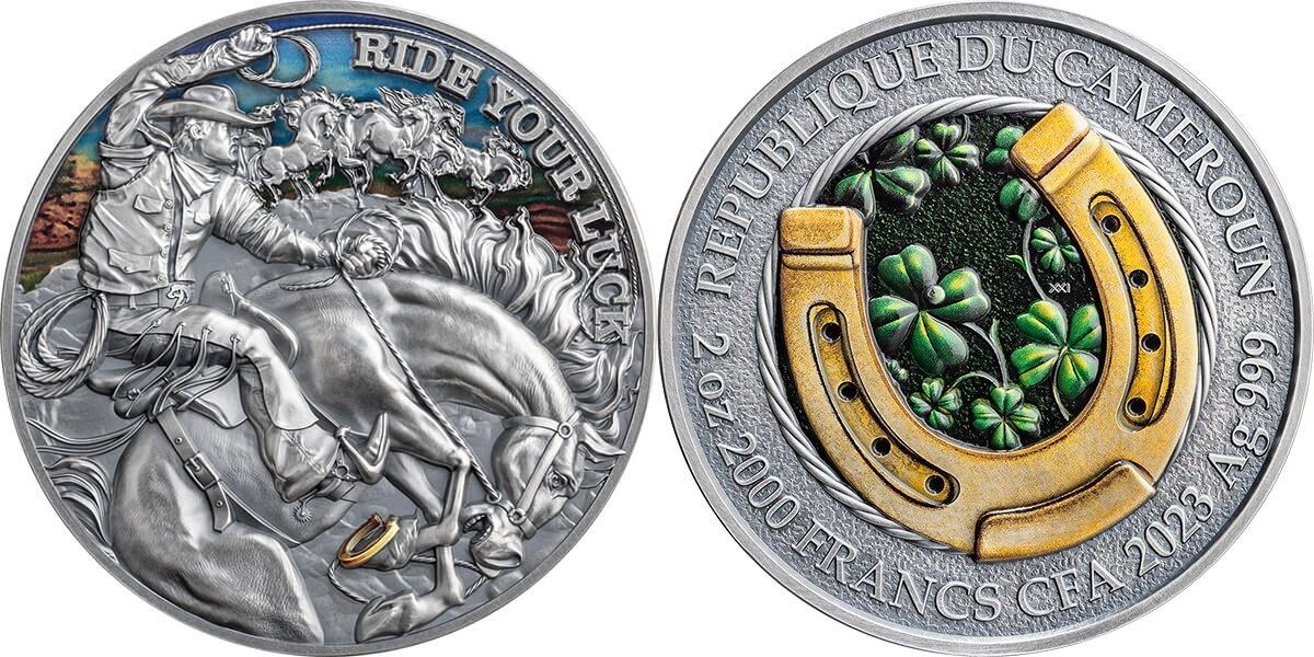 Cameroon 2023 Ride Your Luck Lucky Coin 2 oz Antique finish Silver Coin ...
