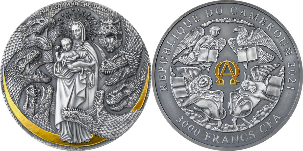 Cameroon 2021 The Lady and the Dragon Apocalypse 3 oz Antique finish ...