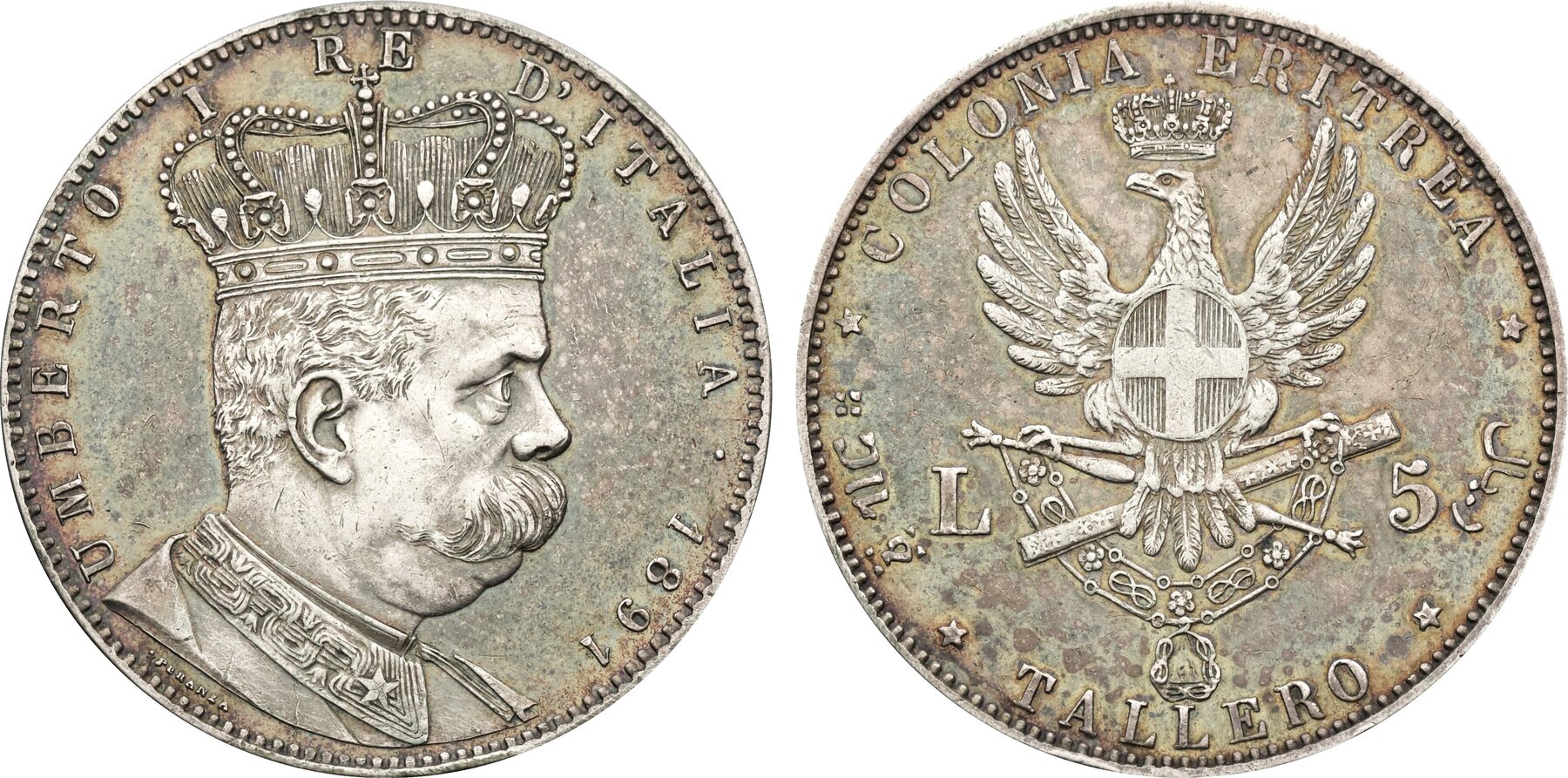 Italy 5 Lire/Tallero 1891 Umberto I AU | MA-Shops
