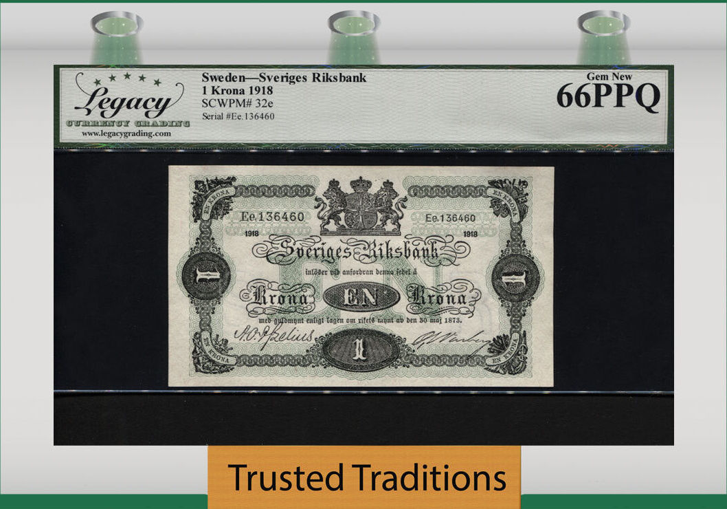 Welt Banknoten 1 KRONA 1918 TT PK 32e SWEDEN SVERIGES RIKSBANK SCARCE ...