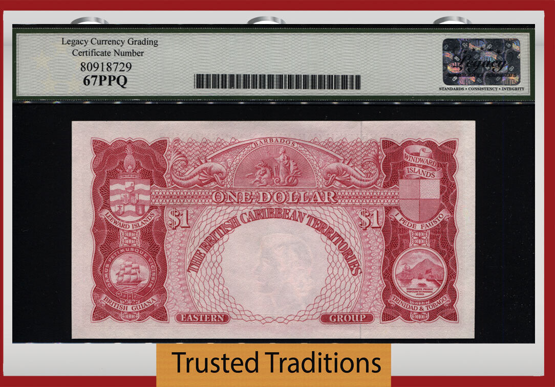 Welt Banknoten 1958 TT PK 7c BRITISH CARIBBEAN TERRITORIES $1 QUEEN ...