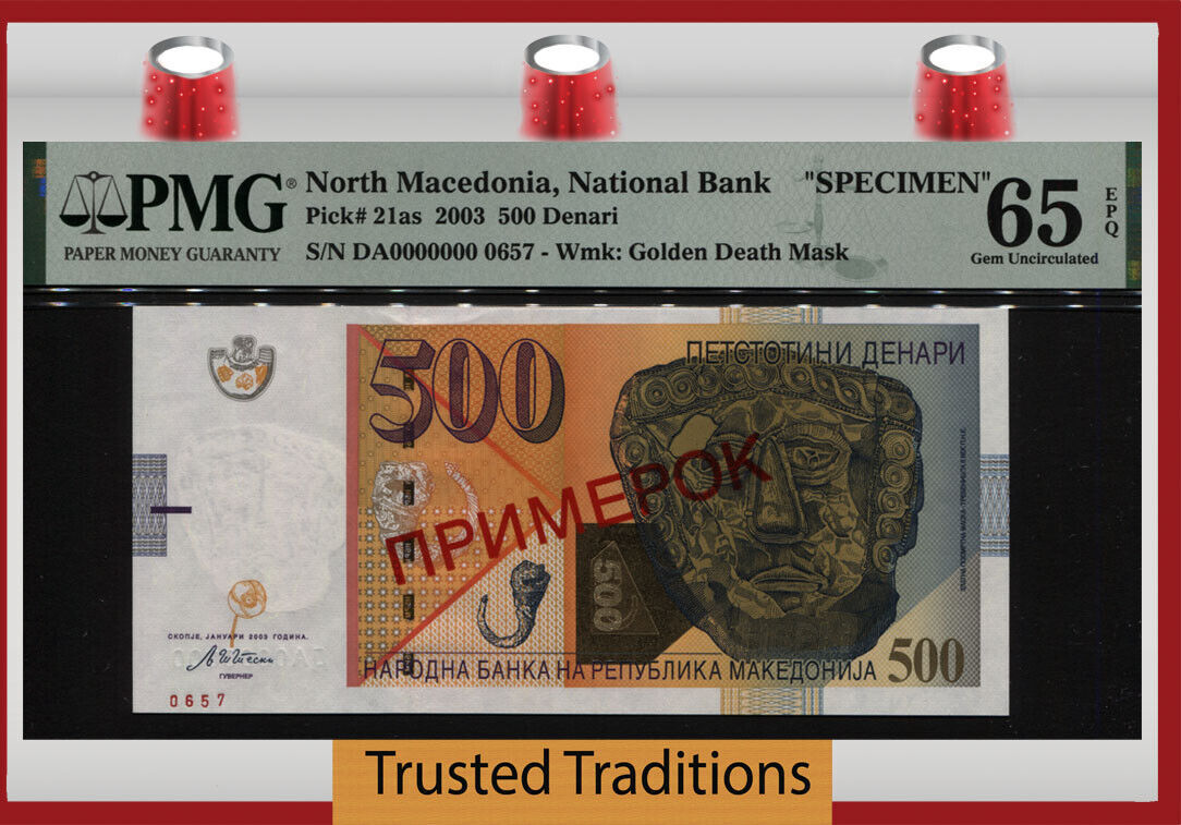 Welt Banknoten 21as 2003 TT PK NORTH MACEDONIA 500 DENARI SPECIMEN PMG ...