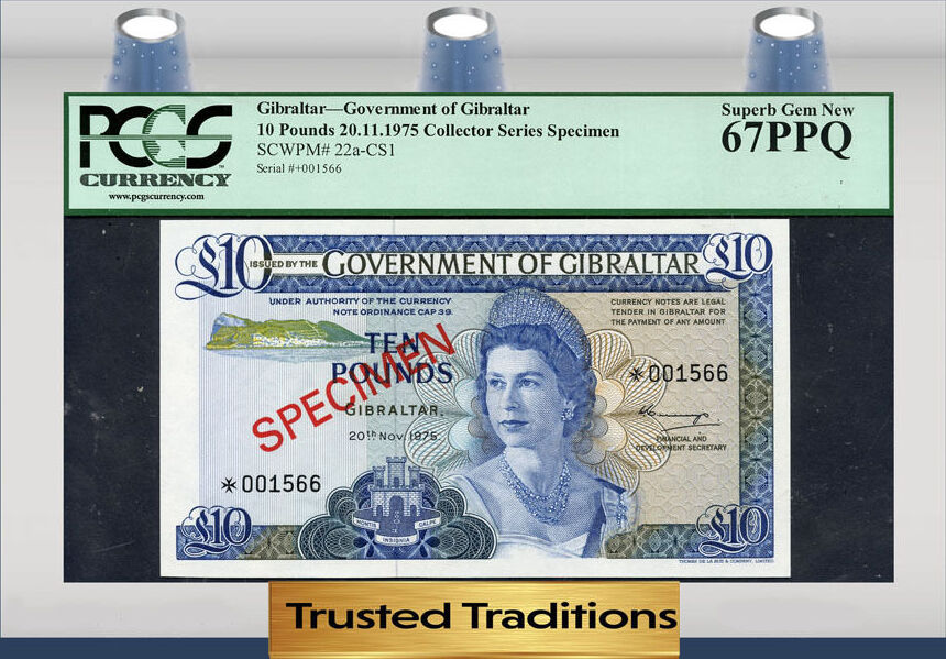 Welt Banknoten 10 POUNDS 1975 TT PK 22a-CS1 GIBRALTAR QUEEN ELIZABETH ...