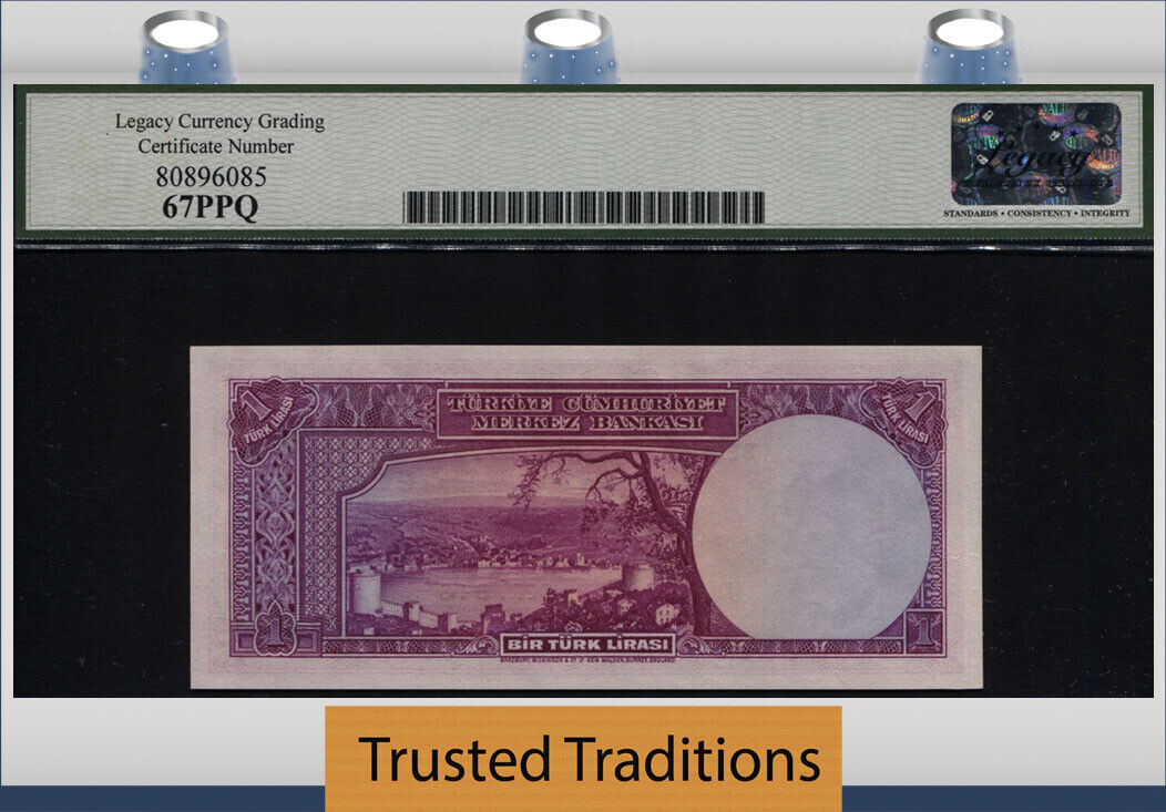 Welt Banknoten 1 LIRA TT PK 135 1930 TURKEY BOLD COLORS LCG 67 PPQ ...