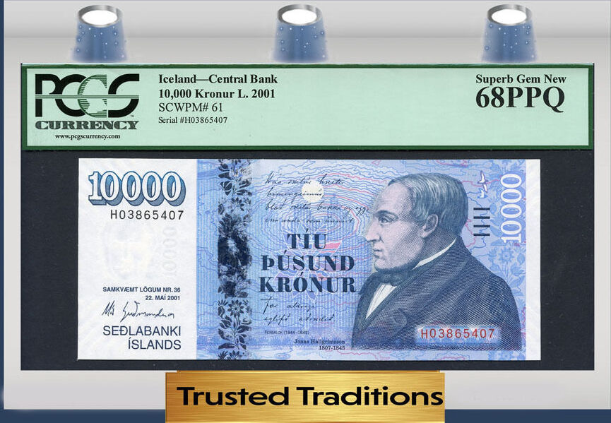 Welt Banknoten 10000 KRONUR TT PK 61 2001 ICELAND CENTRAL BANK ...
